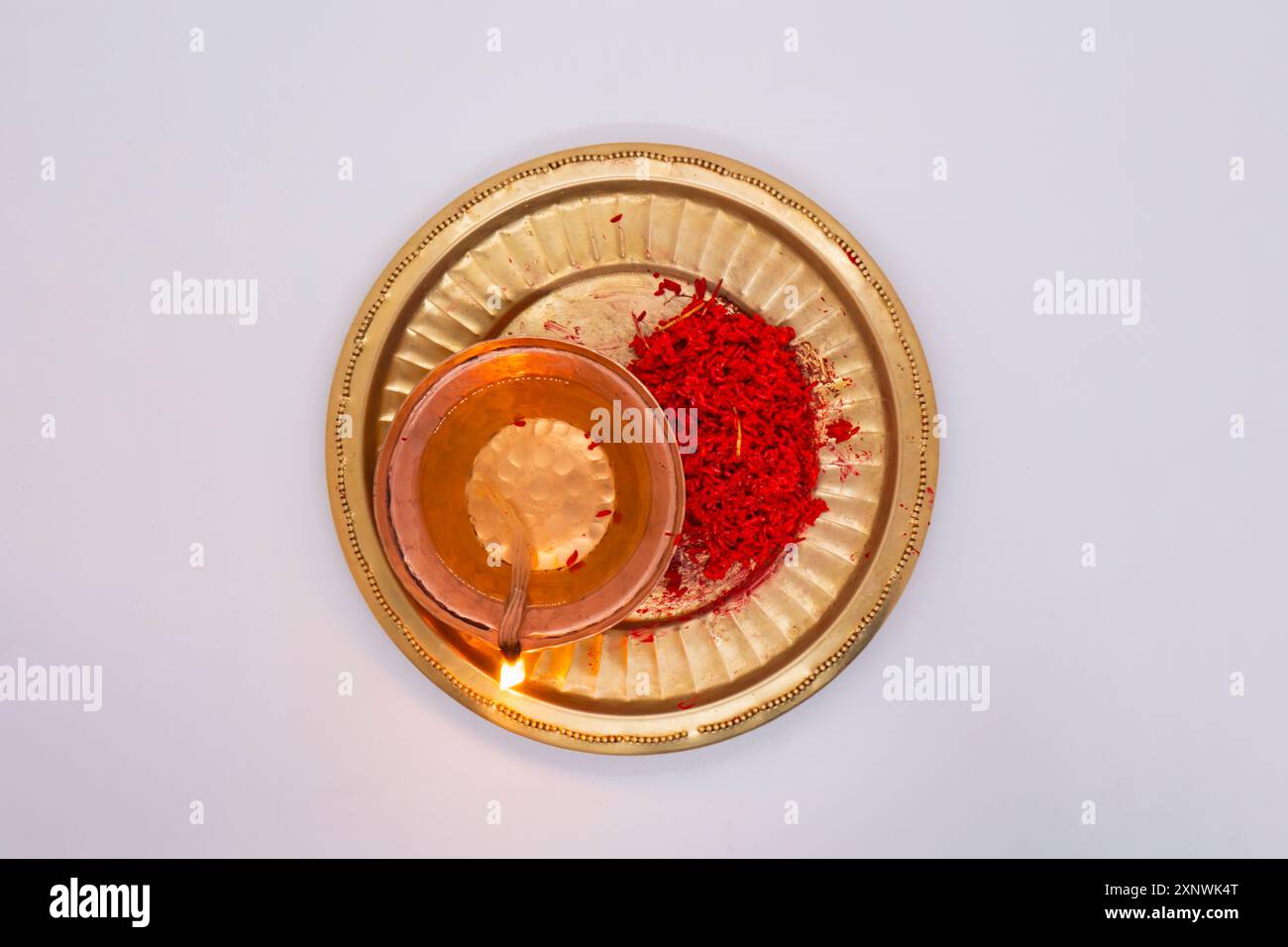 Red Tika vermilion rice in tapari plate in Dashain Dusshera Festival ...