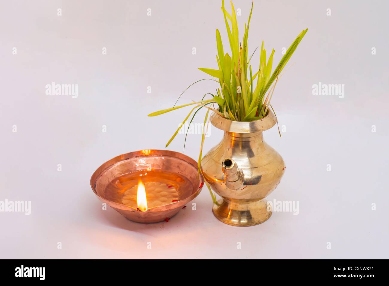 Barley Grass Seeds Jamara on a Leaf Bowl Plates for Hindu Dashain ...