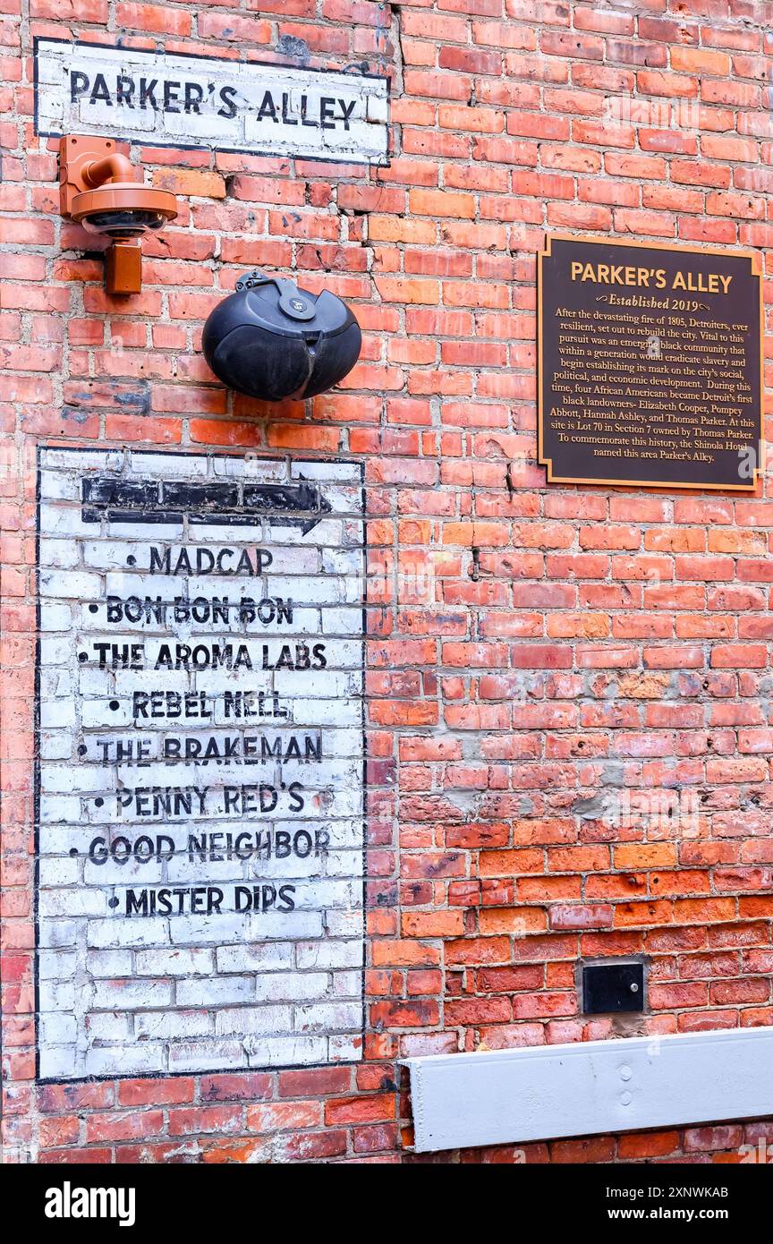 Detroit, USA - July 25, 2024: Entrance signs in Parker's Alley ...