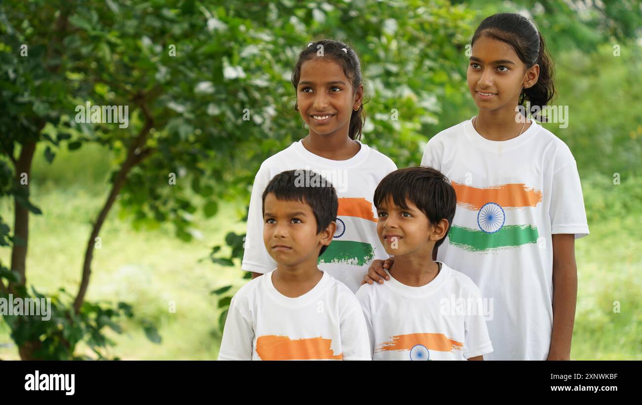 Group of student or kids wearing indian tricolor Tshirt, face painted ...