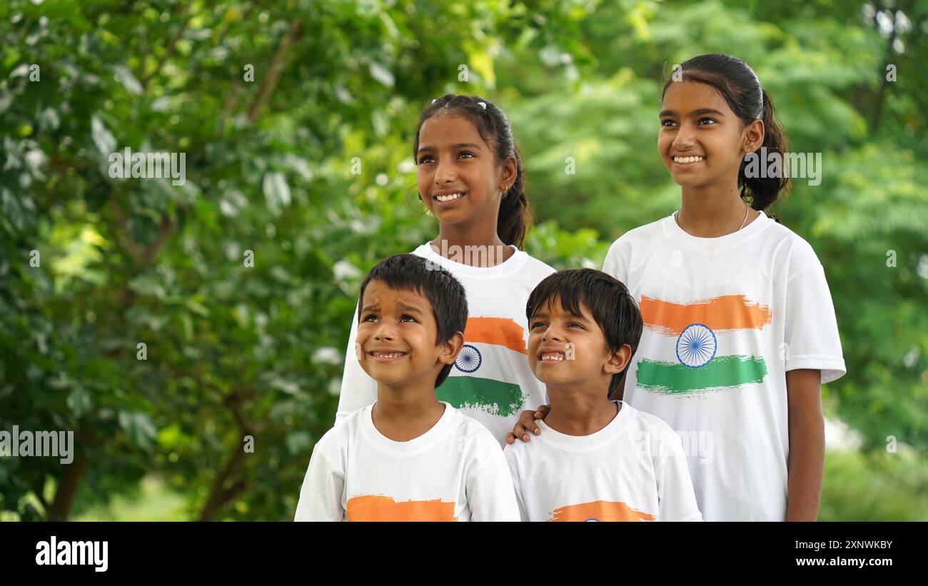 Group of student or kids wearing indian tricolor Tshirt, face painted ...