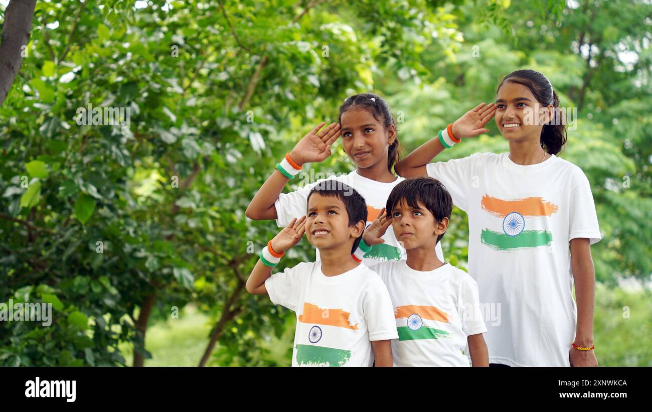 Group of student or kids wearing indian tricolor Tshirt, face painted ...