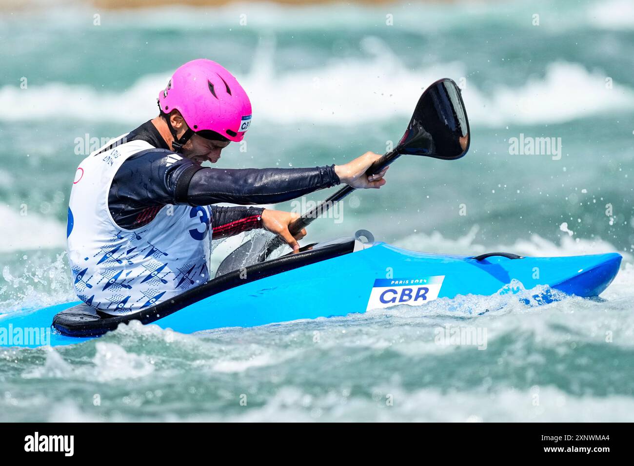 Adam Burgess of Great Britain competes during Men's Kayak Cross Time ...