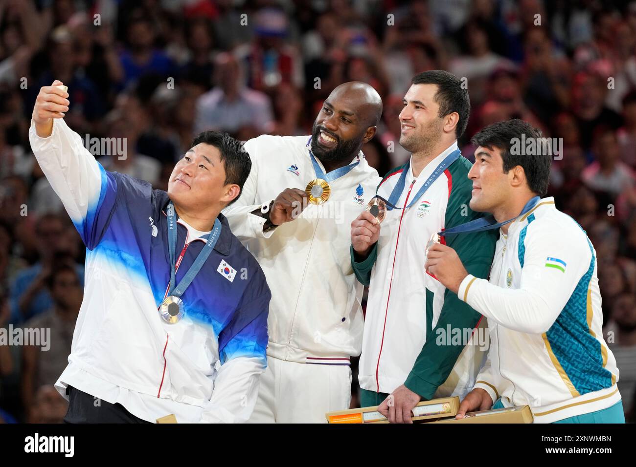 Medal winners, from left, South Korea's Kim Min-jong, silver, France's ...