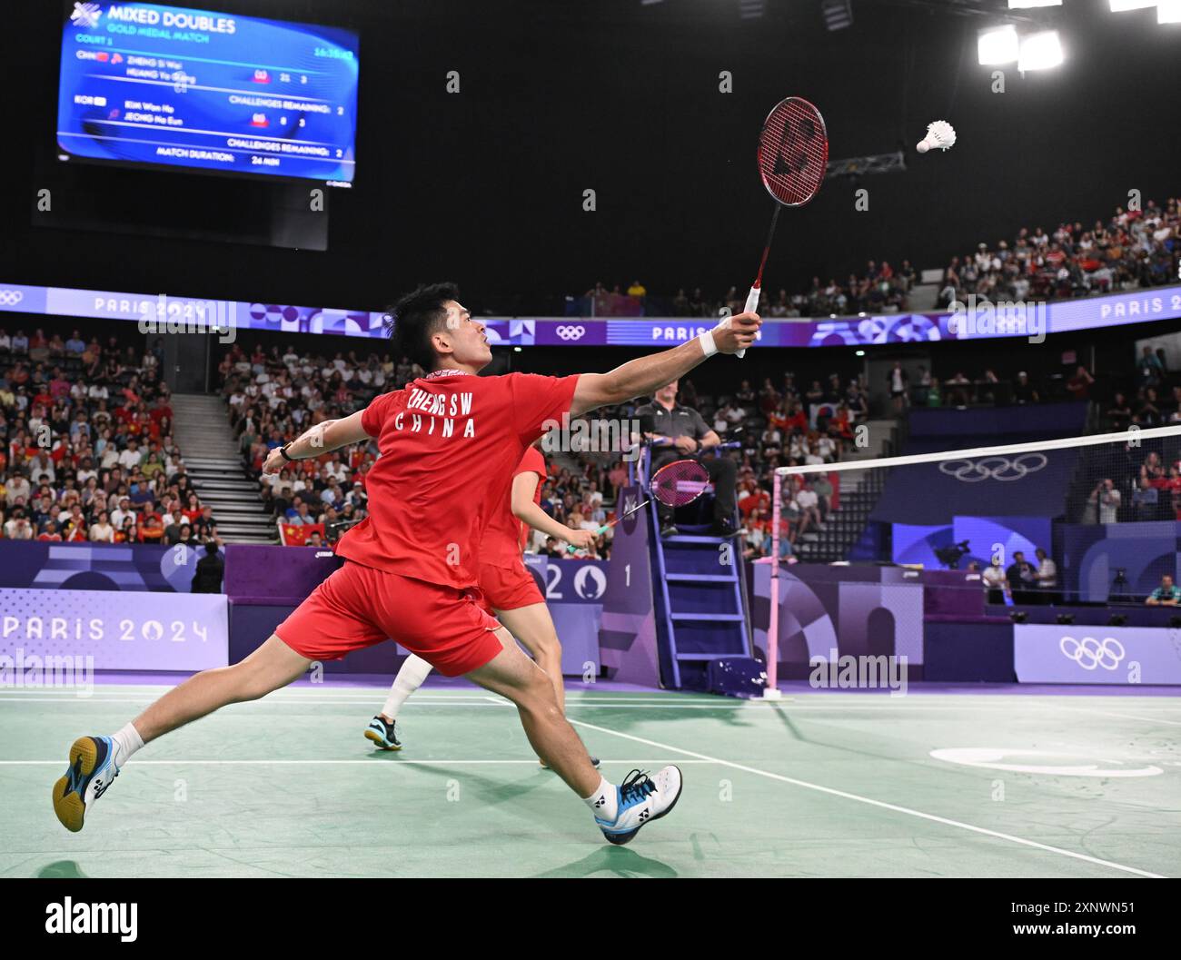 2nd August 2024; Paris Olympic Games, Paris, France, Day 7; Mixed Doubles Badminton Final, Zeng ...