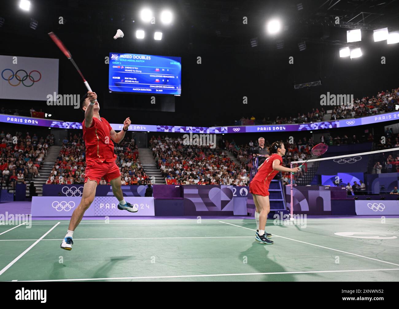 2nd August 2024; Paris Olympic Games, Paris, France, Day 7; Mixed Doubles Badminton Final, Zeng ...