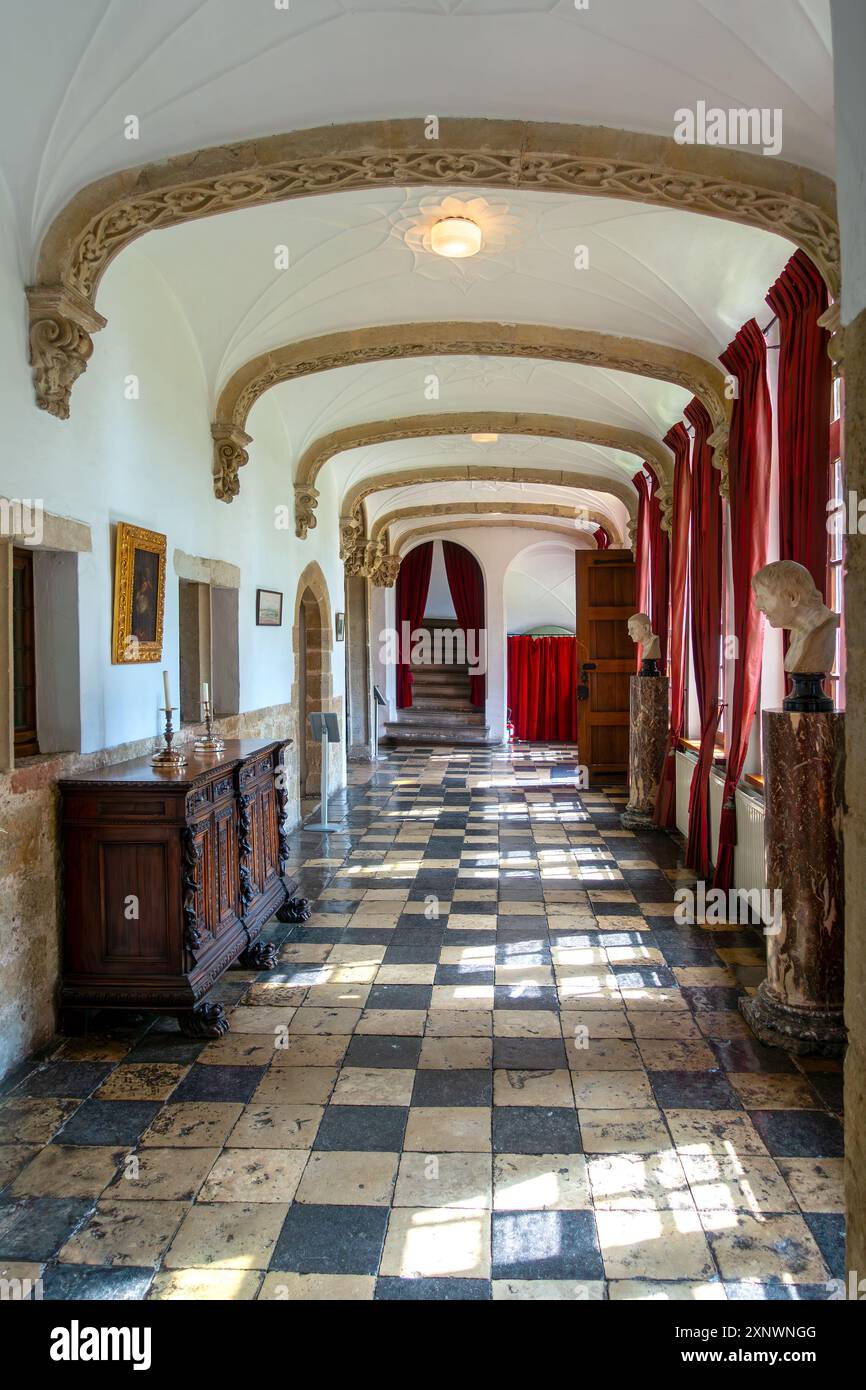 Kasteel van Laarne, interior showing hallway of 14th century medieval ...