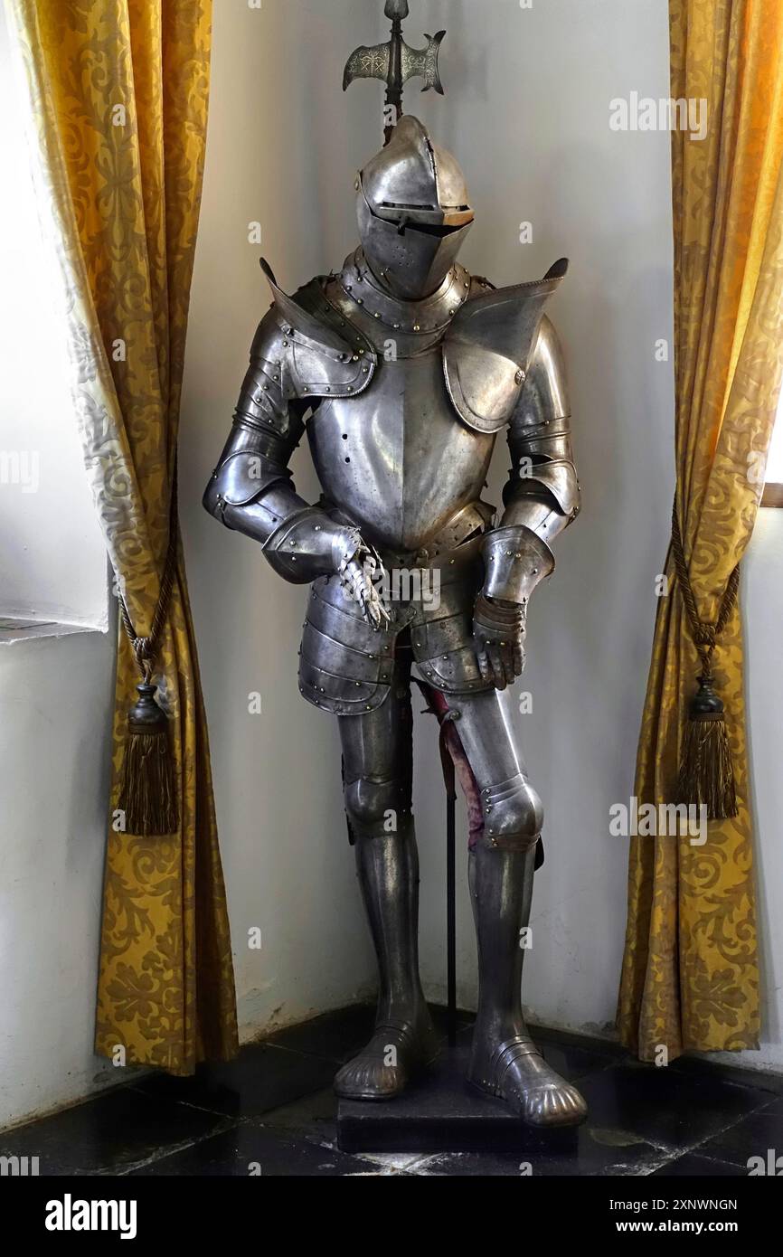 Suit of armour in the Kasteel van Laarne, 14th century medieval moated ...