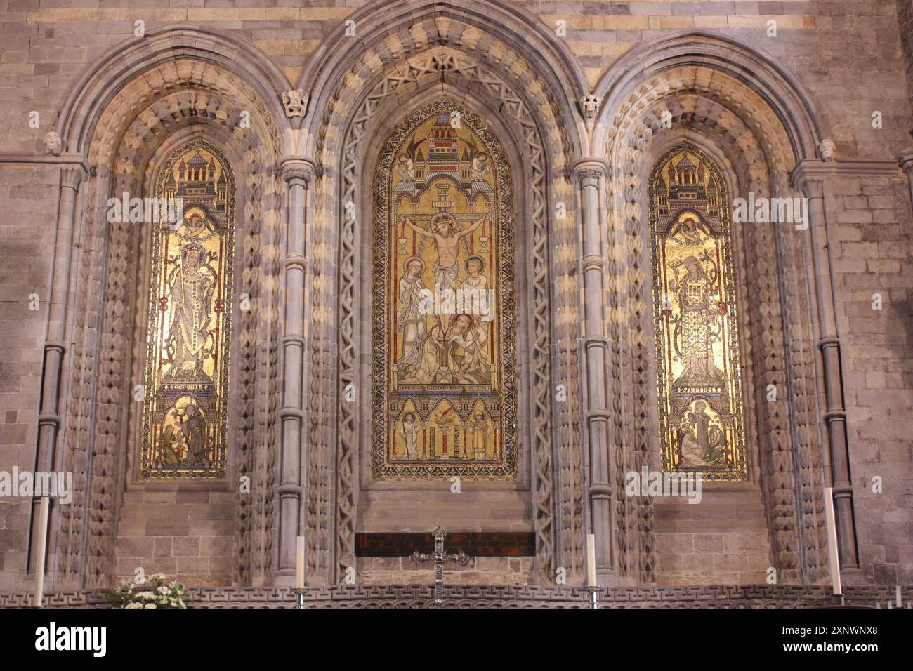 Stained glass windows in St David's cathedral, West Wales, UK Stock ...
