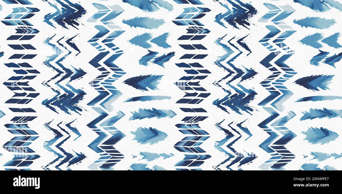 Summery ikat zig zag border pattern in painterly brushstroke digital ...