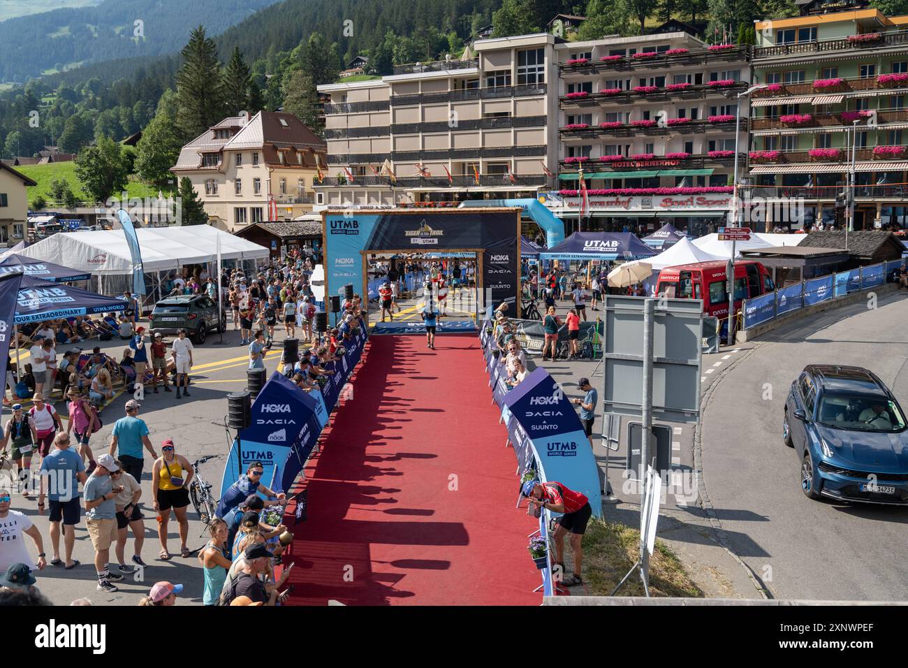 Grindelwald, Switzerland - July 20, 2024: Finish line for the Eiger ...