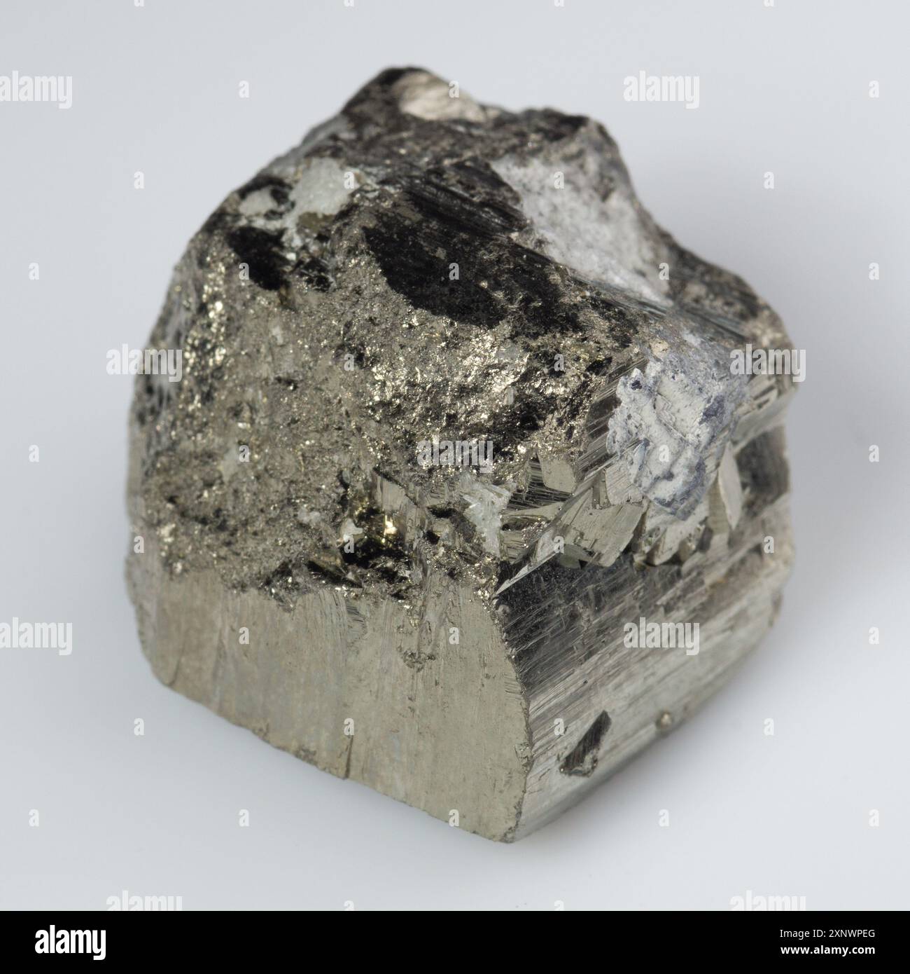 natural silver pyrite gem on white background Stock Photo - Alamy