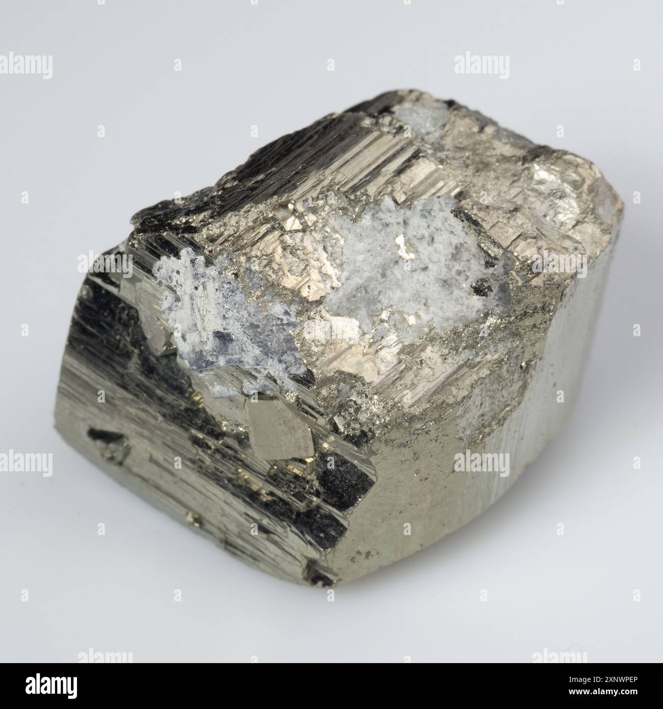 natural silver pyrite gem on white background Stock Photo - Alamy
