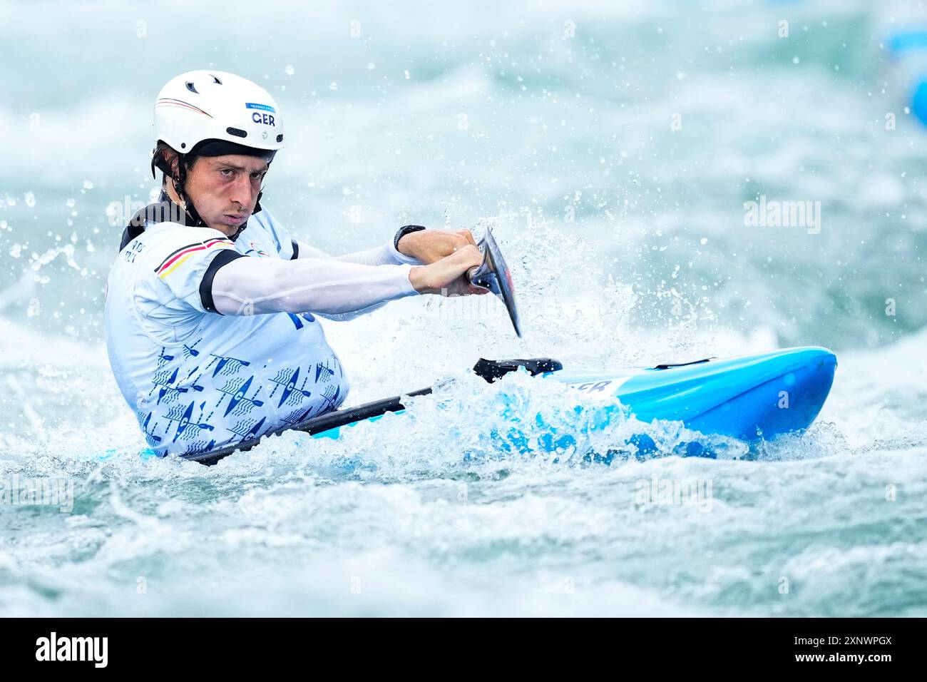 Noah Hegge of Germany competes during Men's Kayak Cross Time Trial of ...