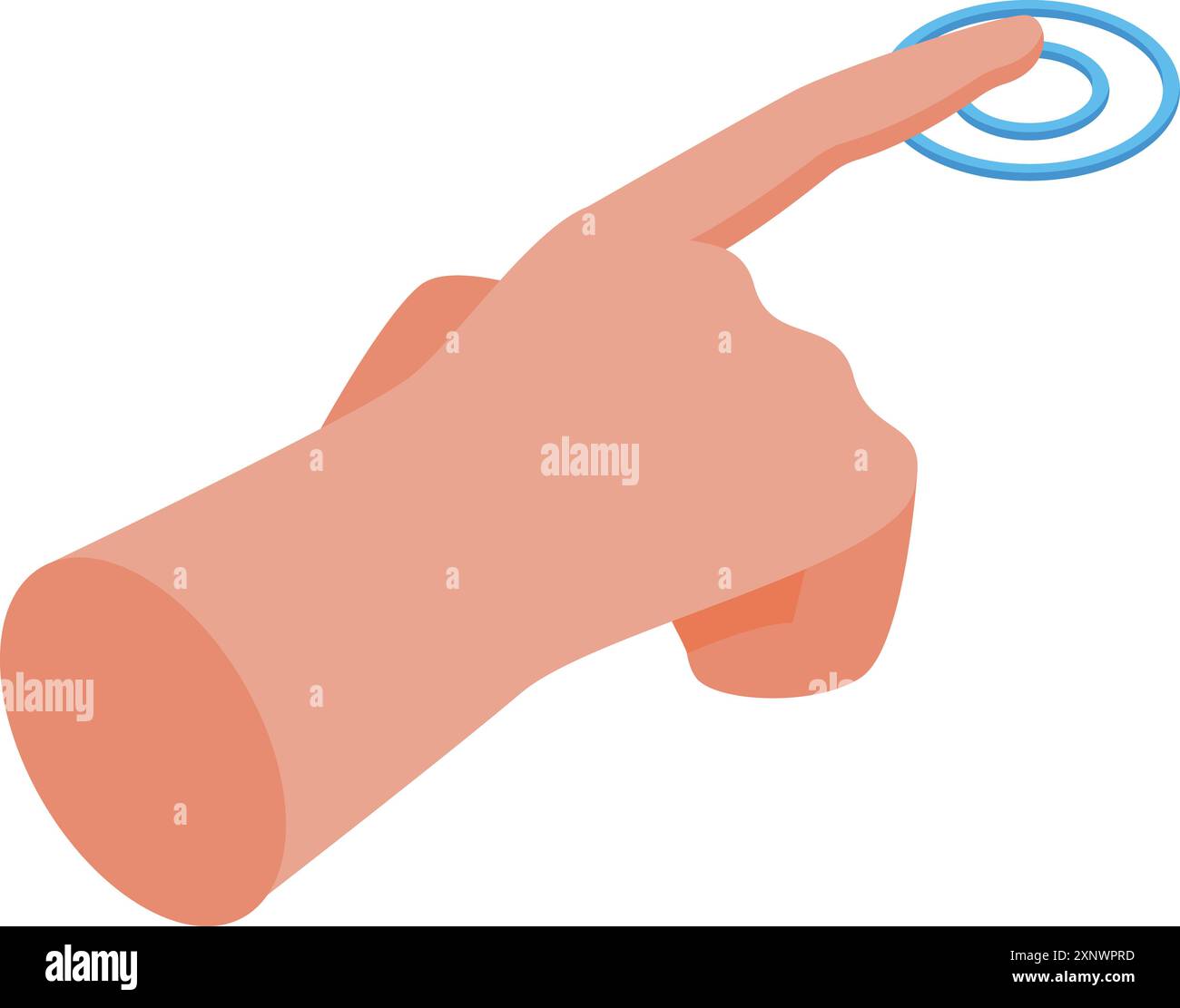 Hand is touching a virtual button with its index finger in an isometric ...