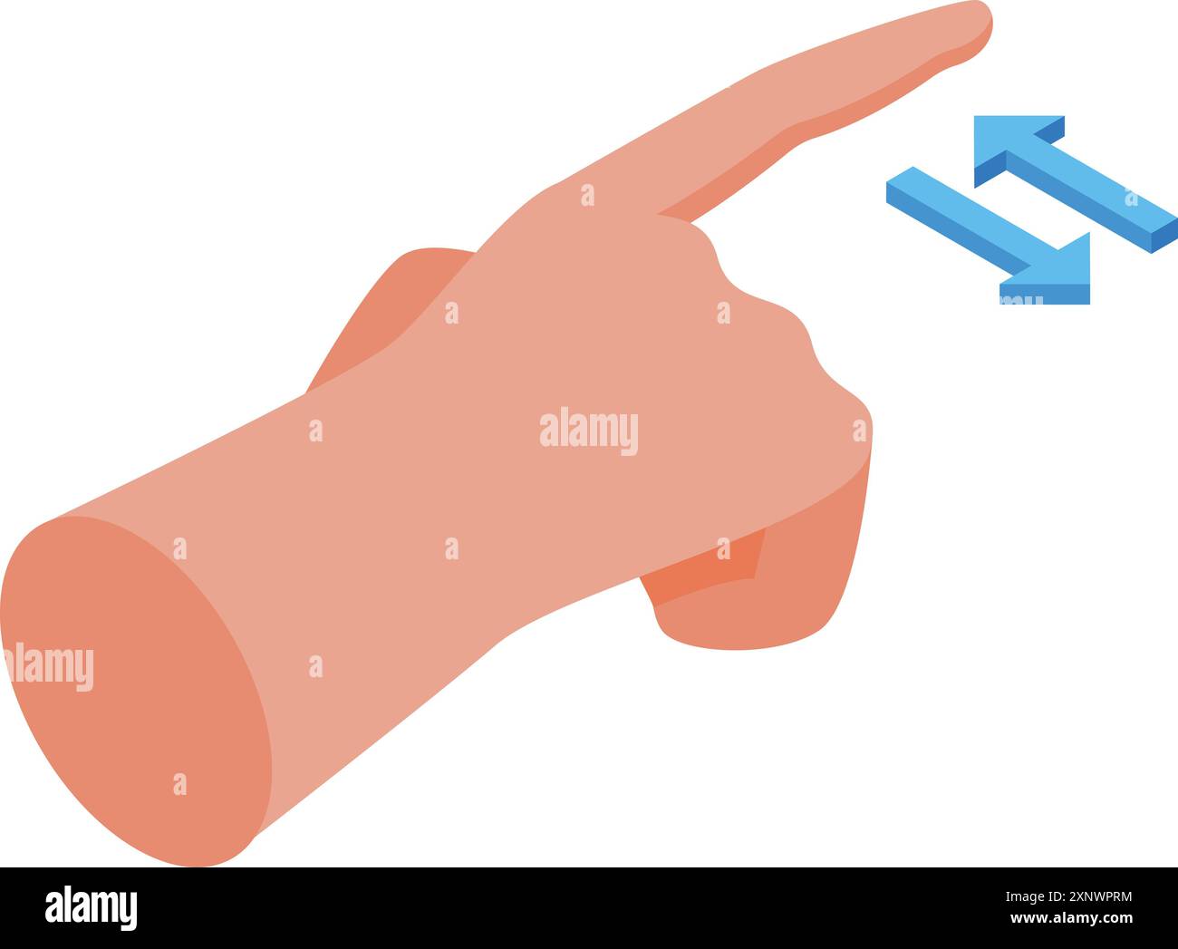 Hand pointing at two blue arrows going in opposite directions ...