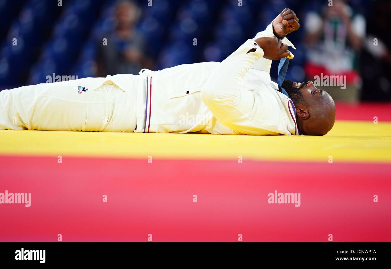 France's Teddy Riner with his gold medal following the Men's +100 kg ...