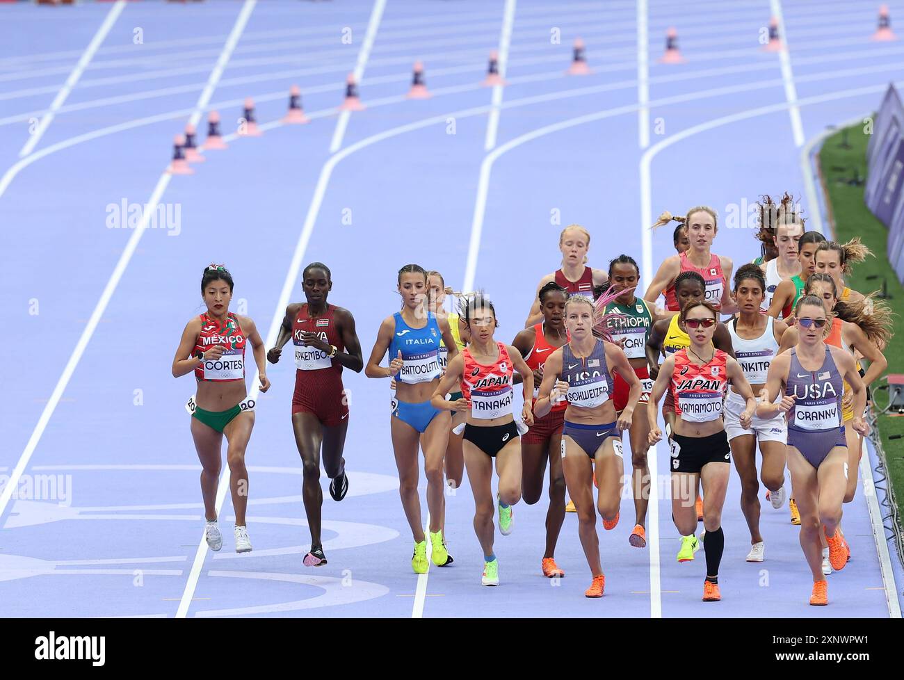 Paris, France. 2nd Aug, 2024. Athletes compete during the women's 5000m ...