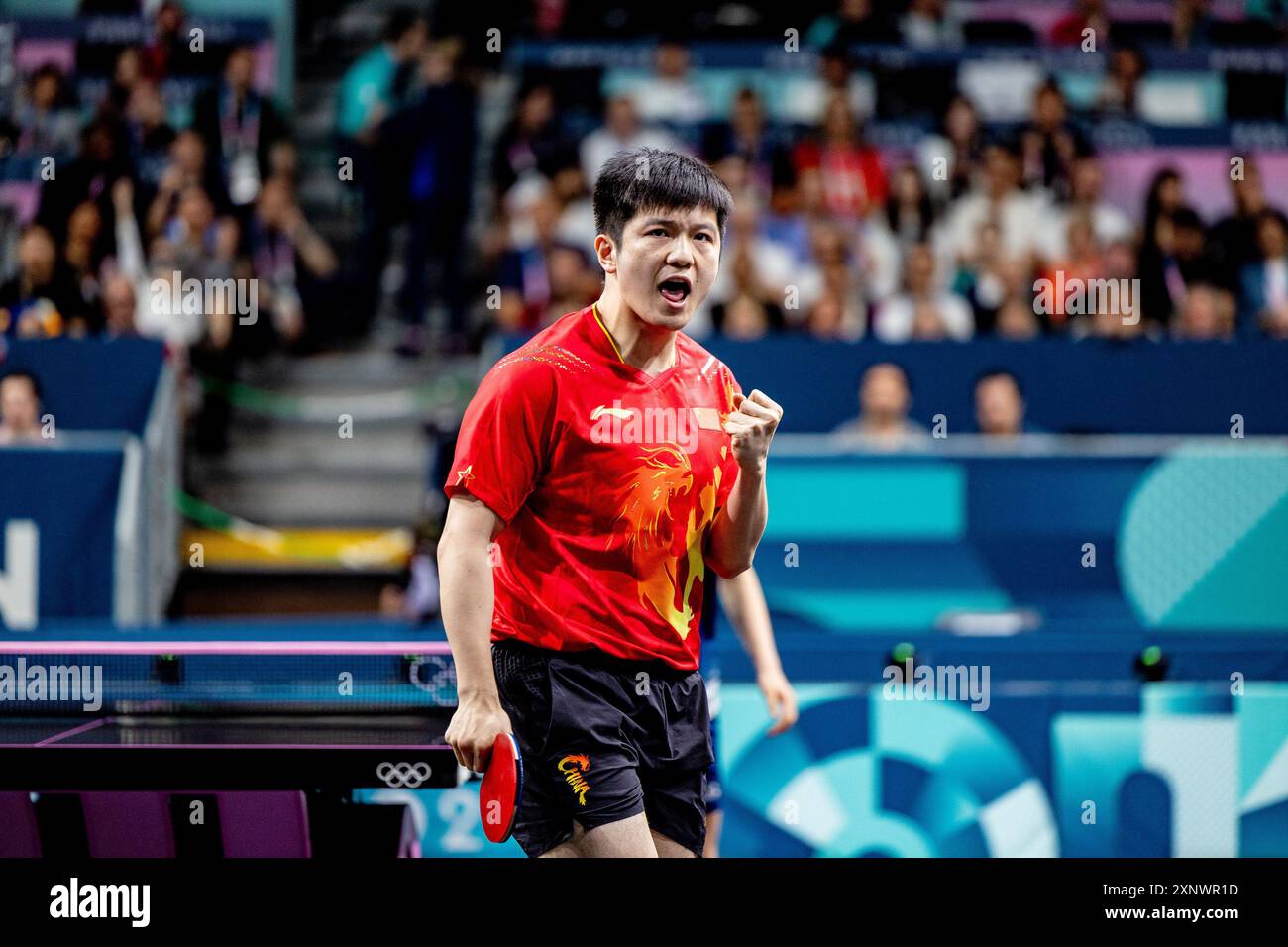 Jubel bei Fan Zhendong (CHN) im Halbfinale gegen Felix Lebrun (FRA) FRA, Olympische Spiele Paris ...