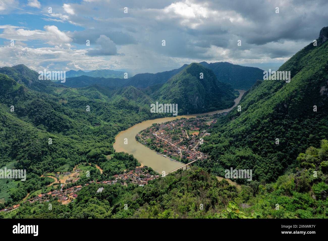 View of Nong Khiaw and the Nam Ou River from Pha Daeng Peak, Nong Khiaw ...