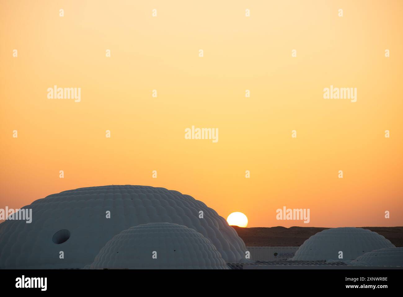 Sunset over the AMADEE-18 Mars mission simulation dome in Dhofar, Oman ...