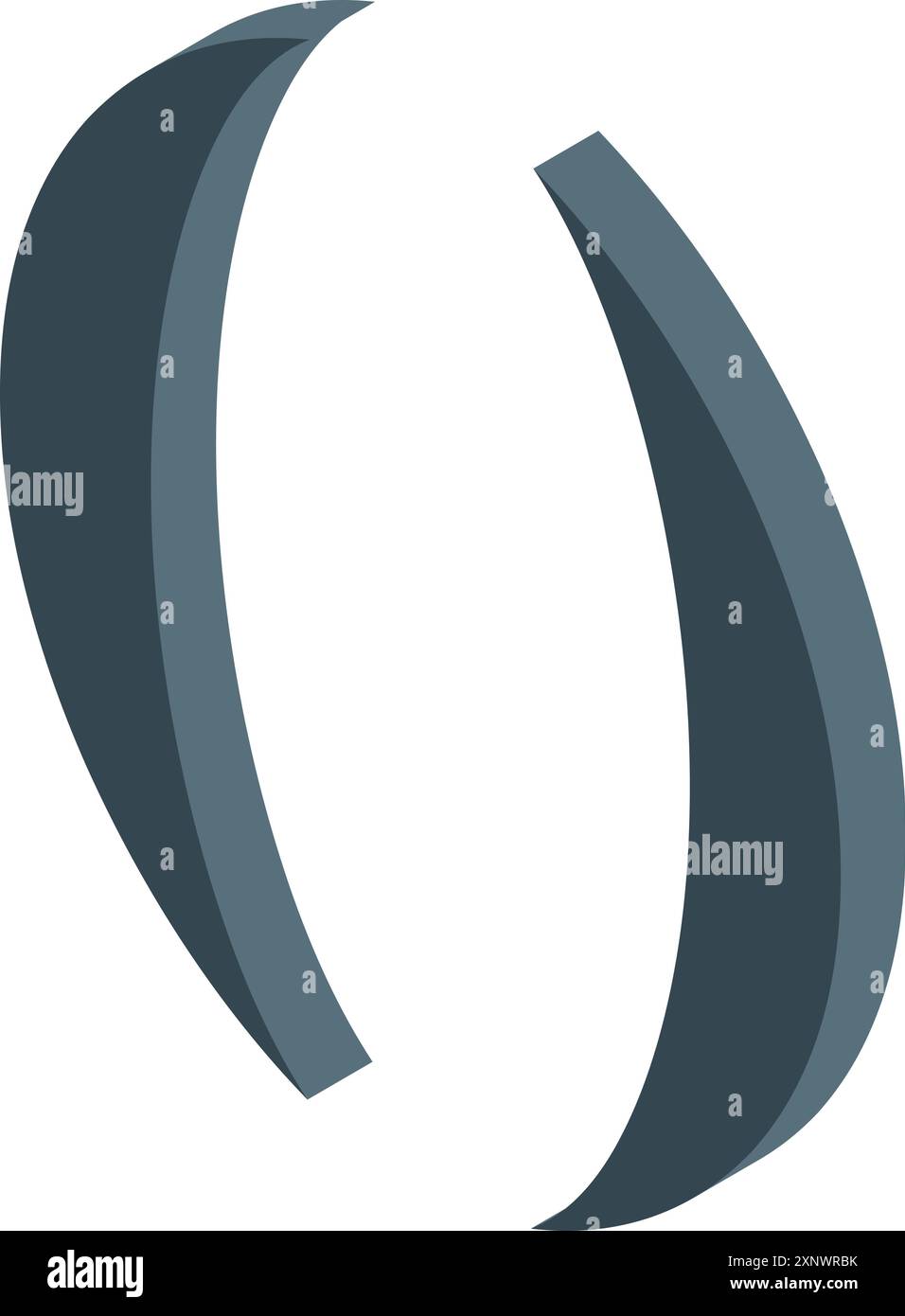 3d effect parentheses symbol in grey floating on a white background ...