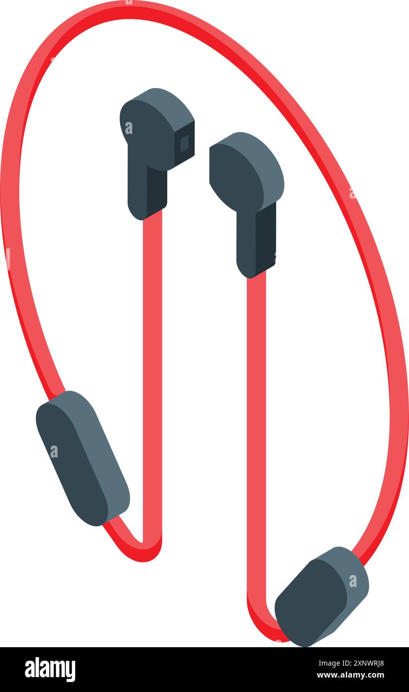 Red wireless headphones isolated on white background. Isometric view ...