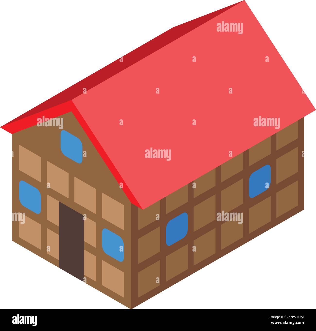 Isometric wooden house with red roof presenting a sustainable building ...