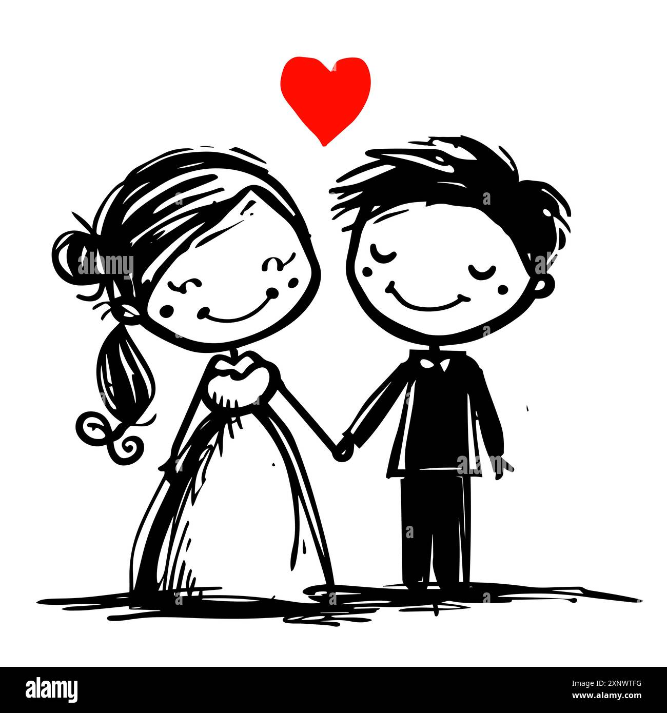 Charming Cartoon Wedding Couple with Heart Stock Vector Image & Art - Alamy