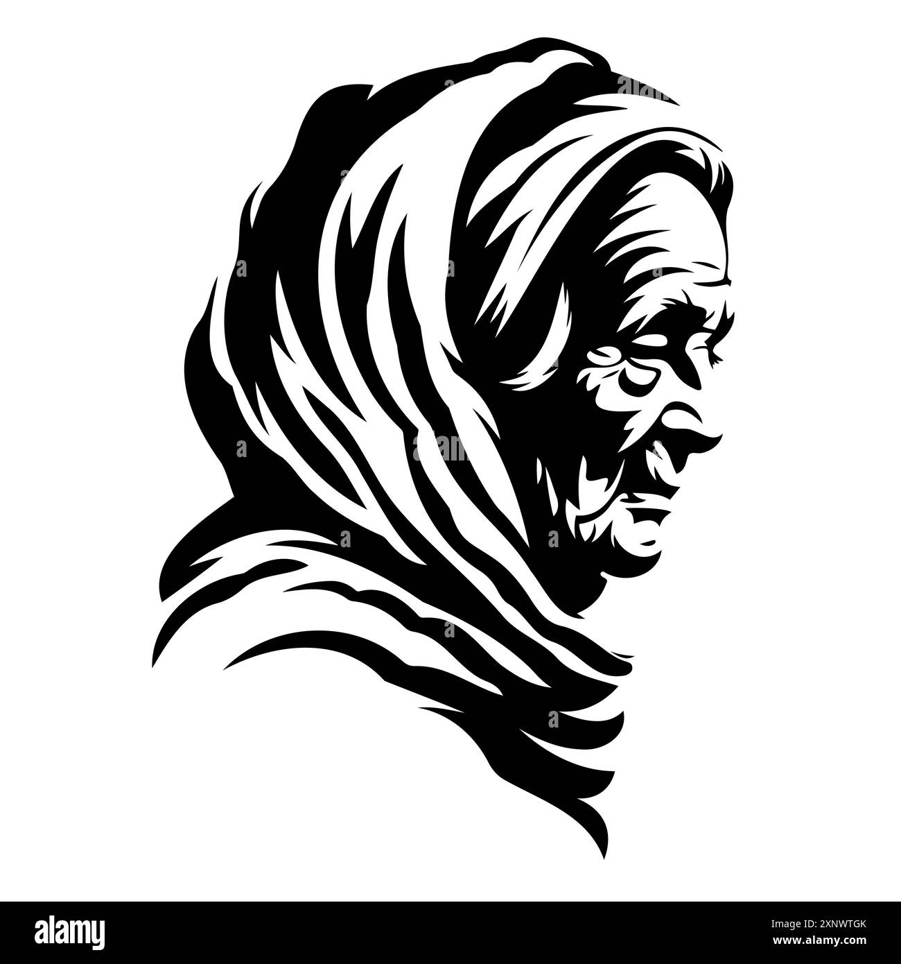 Side Profile of Elderly Woman in Detailed Line Art Stock Vector Image ...