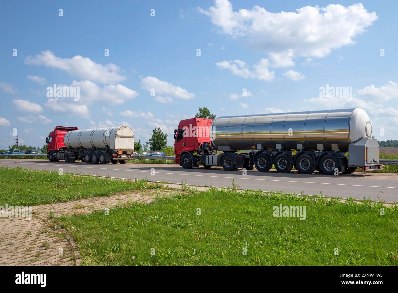 Two automobile tanks for the transportation of dangerous substances ...