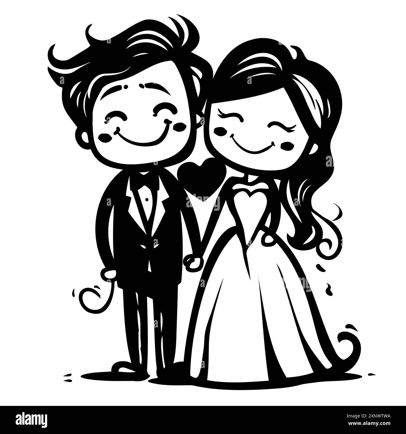 Happy Cartoon Bride and Groom with Heart Stock Vector Image & Art - Alamy