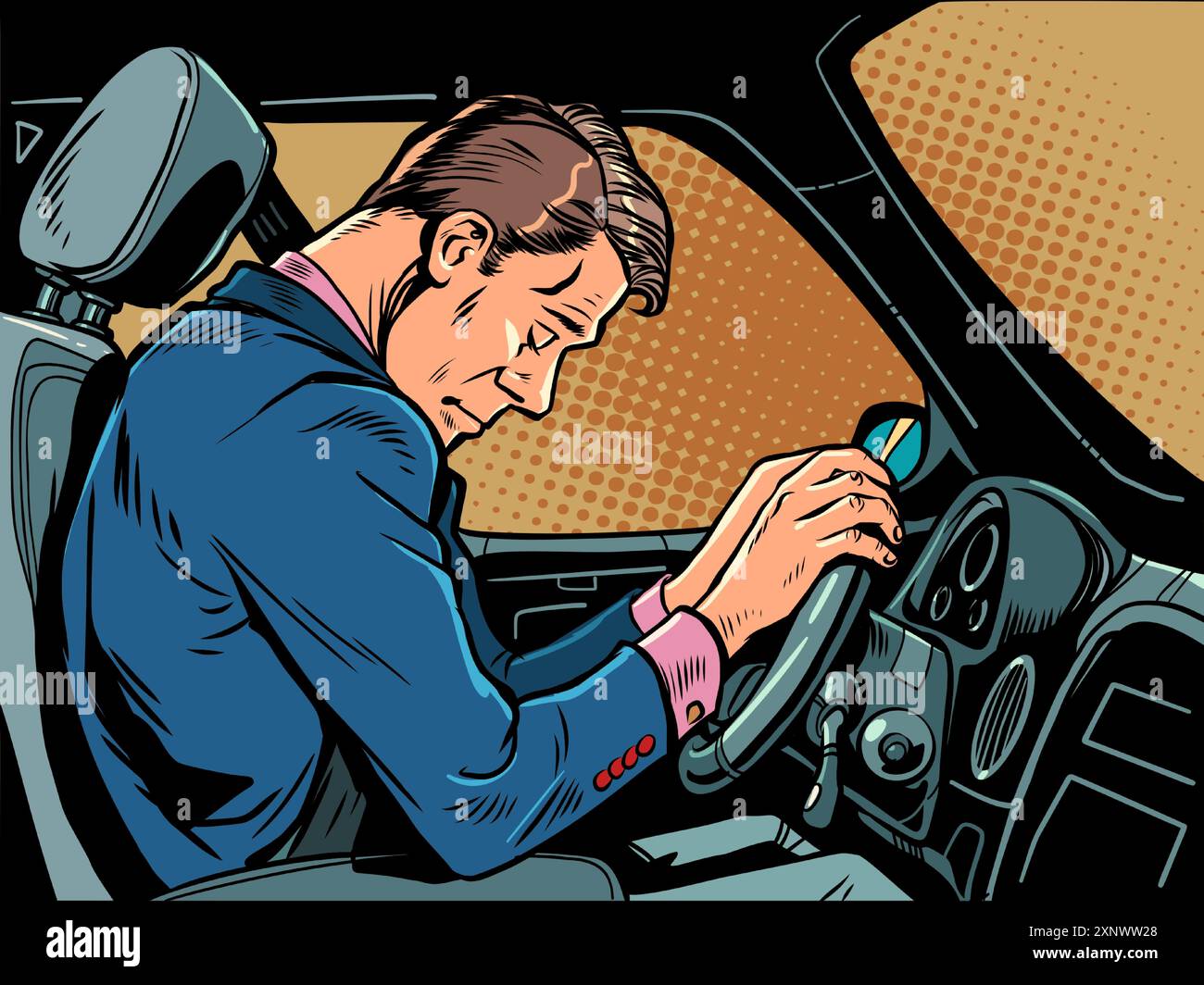 A man fell asleep in a car while driving. Fatigue from overwork and ...