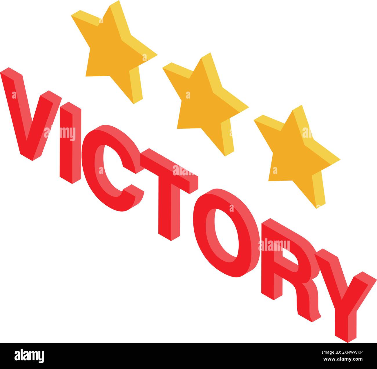 Red victory sign with three yellow stars representing success Stock ...