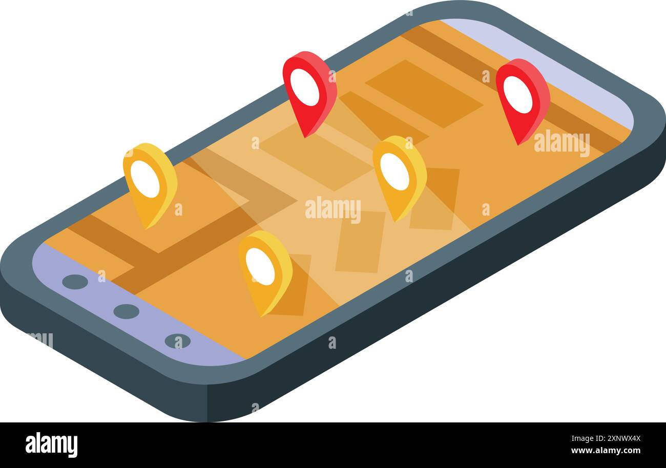 Smartphone displaying a city map with location pins for gps navigation ...