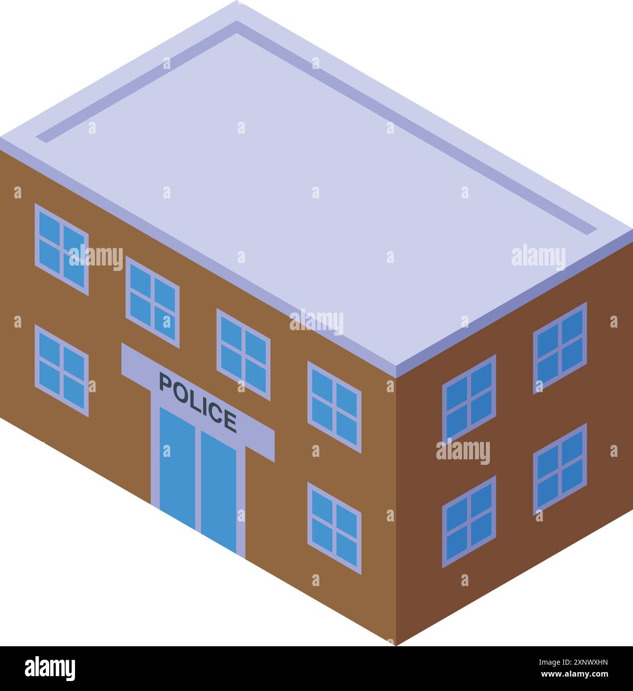 Isometric police station building with a flat roof and a sign above the ...