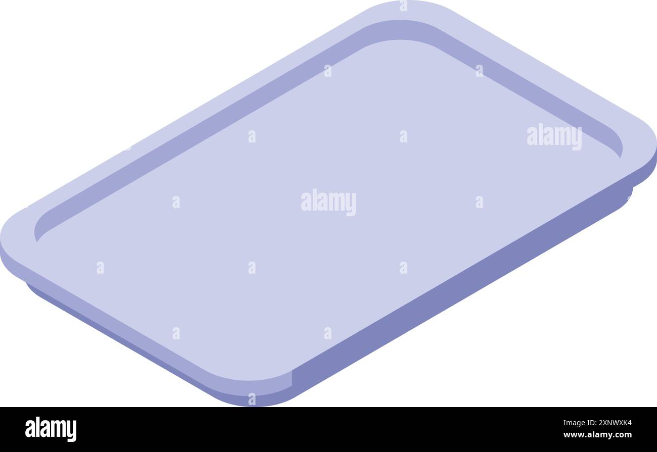Simple, empty, rectangular plastic serving tray, shown in isometric ...