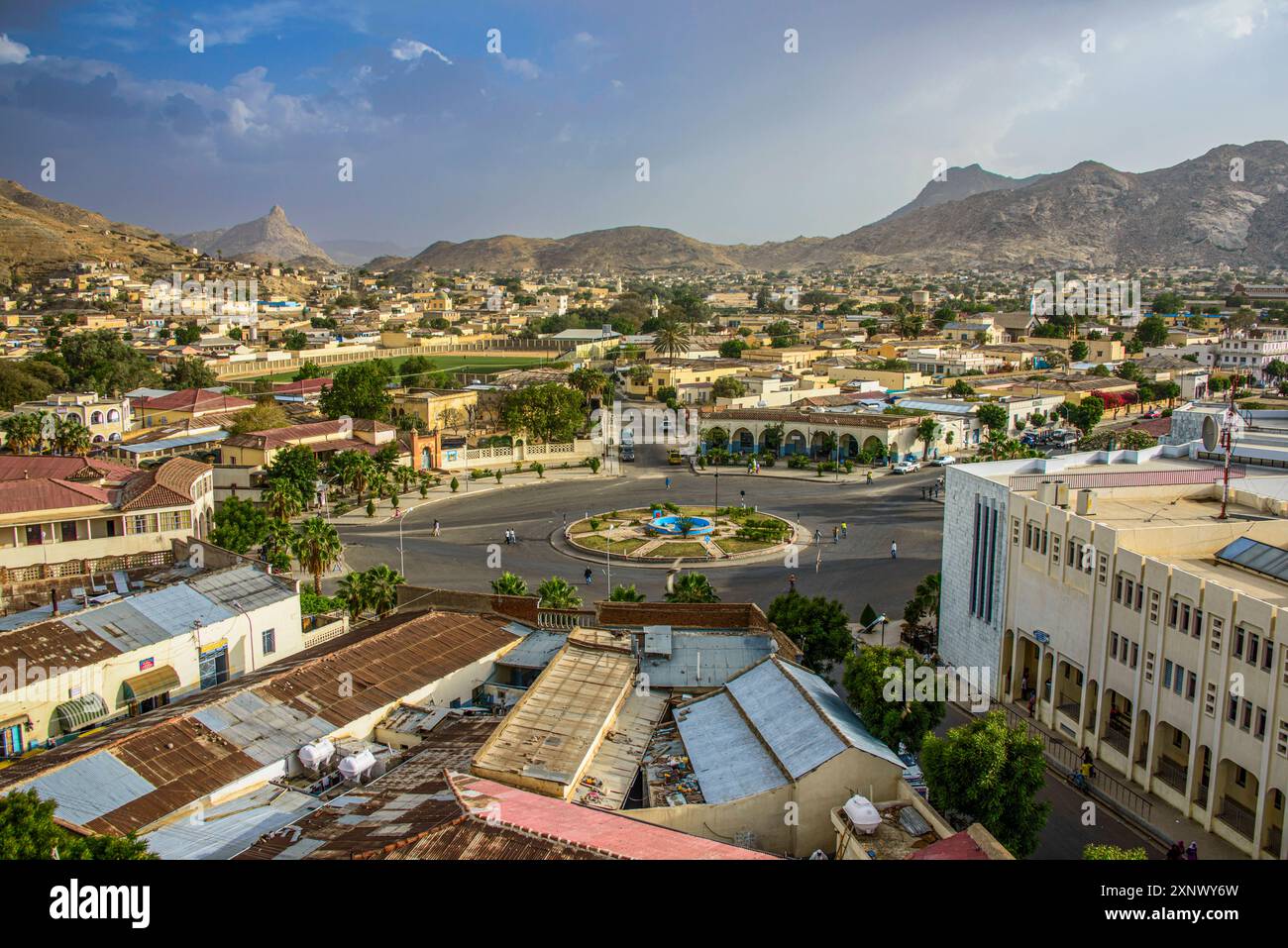 View over the town of Keren in the highlands of Eritrea, Africa ...