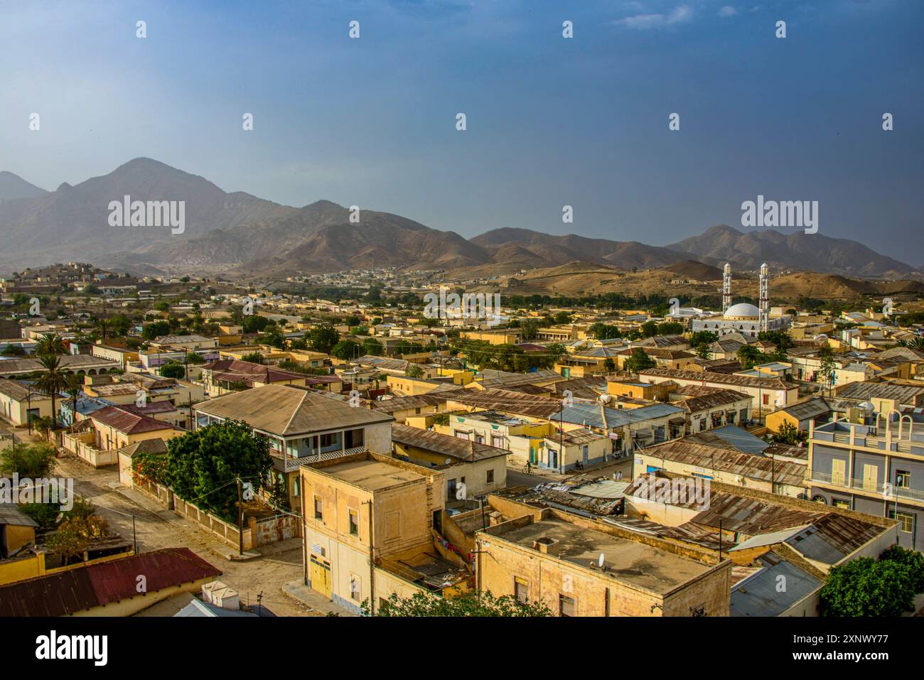 View over the town of Keren in the highlands of Eritrea, Africa ...