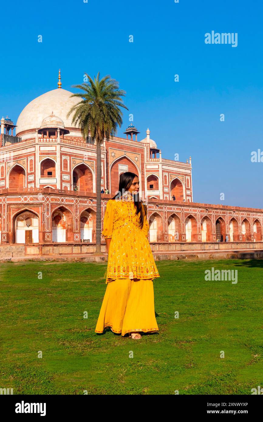Young Indian Girl in front of Humayun's Tomb, UNESCO World Heritage ...