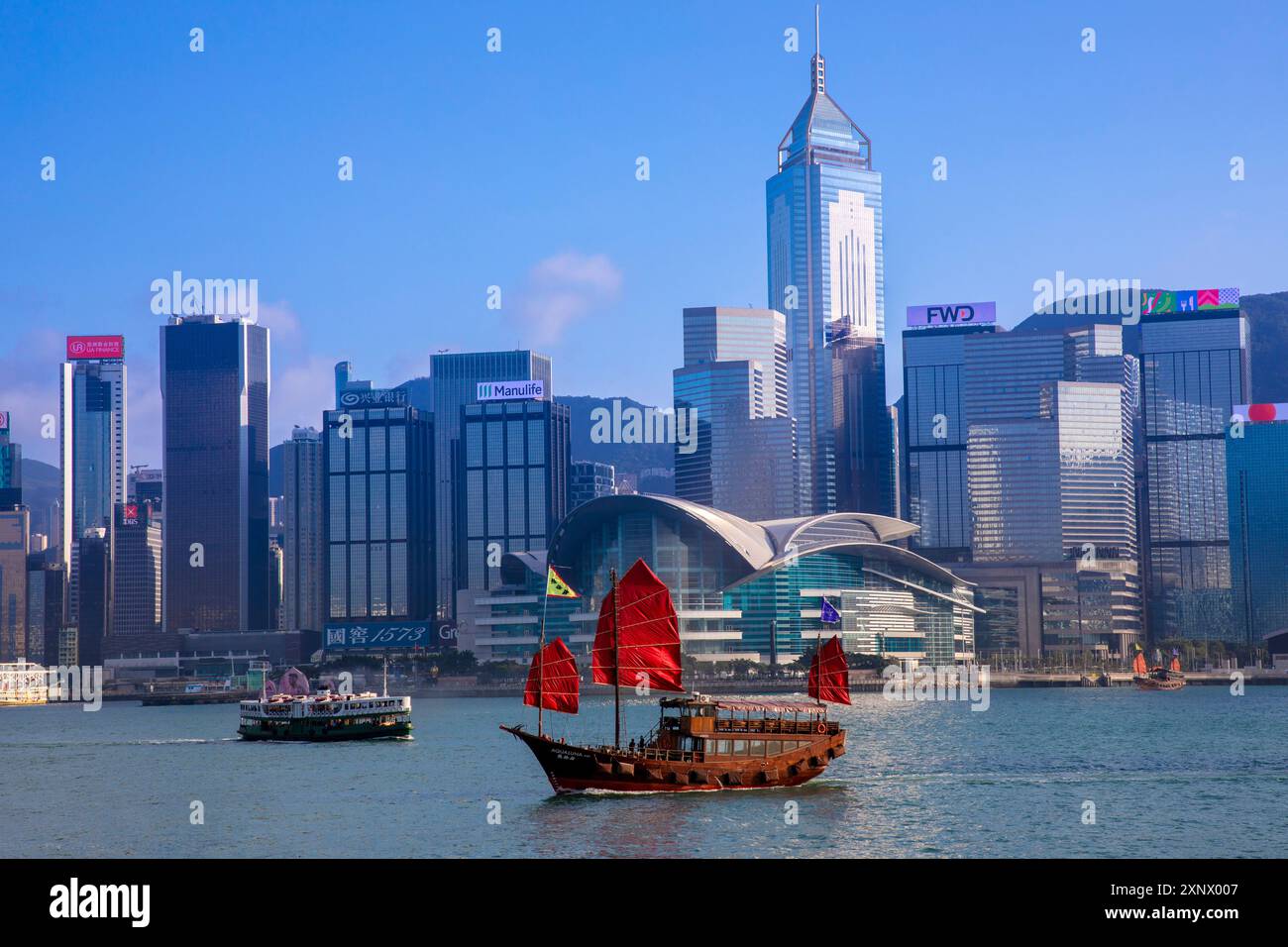 A Red Sail Junk in Hong Kong Harbour, Hong Kong, Special Administrative ...