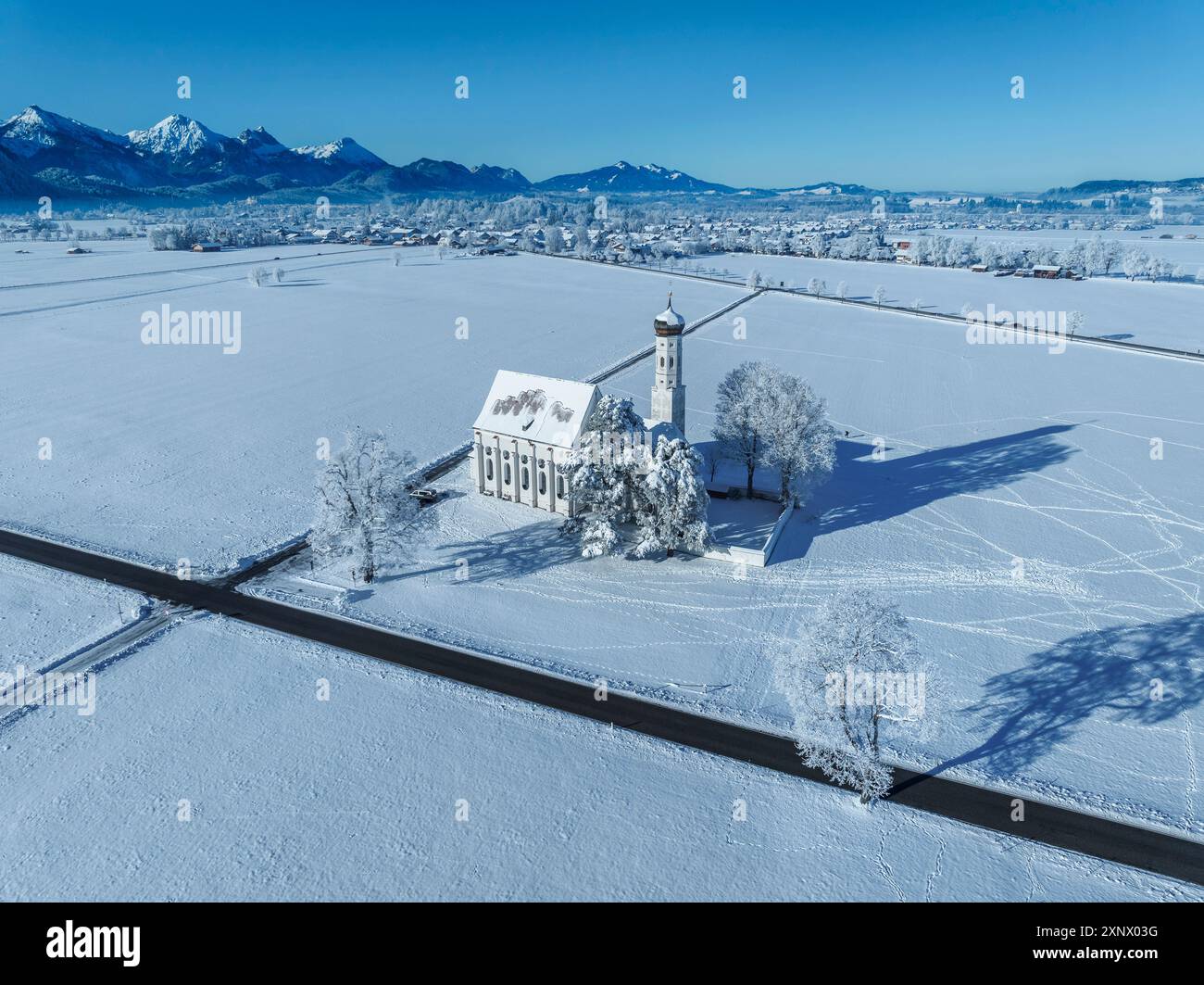 Aerial of the Pilgrimage Church of St. Coloman near Schwangau, Swabia ...
