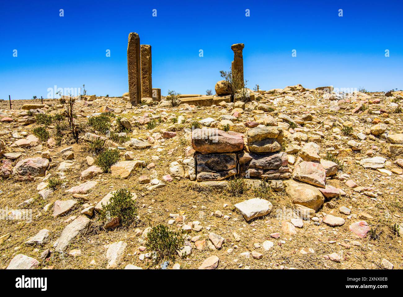 The columns of a ruined structure at the Pre-Aksumite settlement of ...