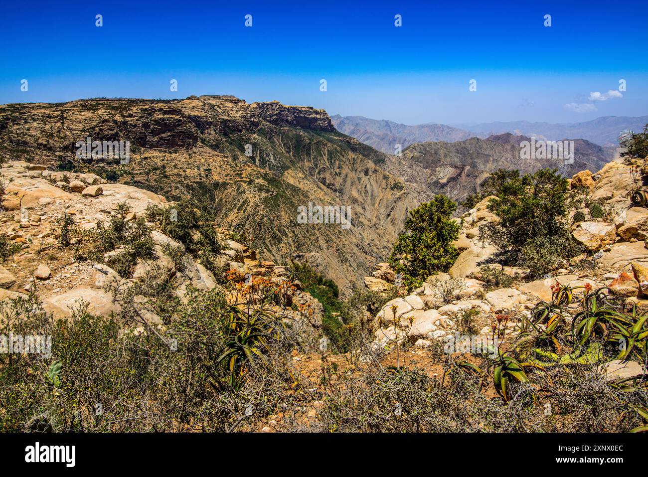 View over a huge canyon from the Pre-Aksumite settlement of Qohaito ...