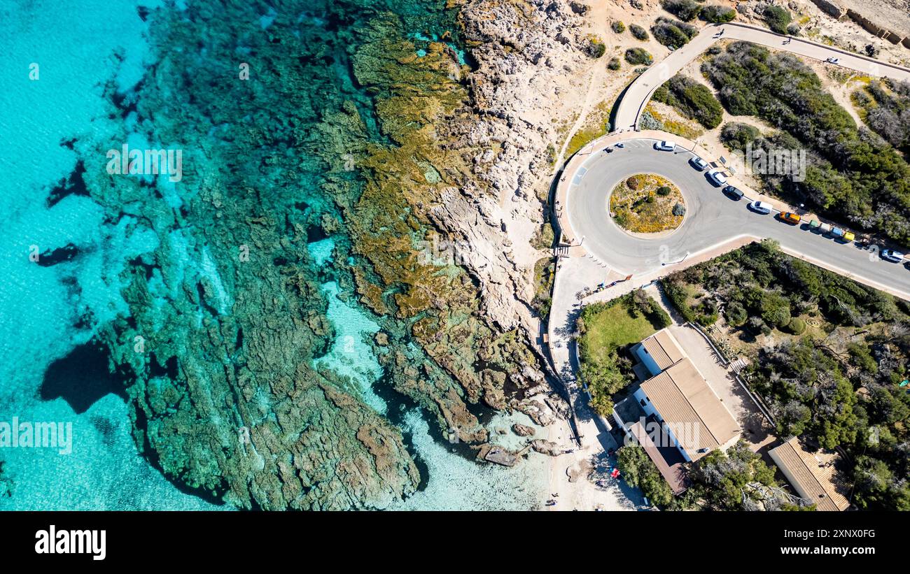 Aerial of Agulla beach, Mallorca, Balearic islands, Spain ...
