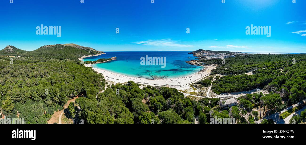 Aerial of Agulla beach, Mallorca, Balearic islands, Spain ...