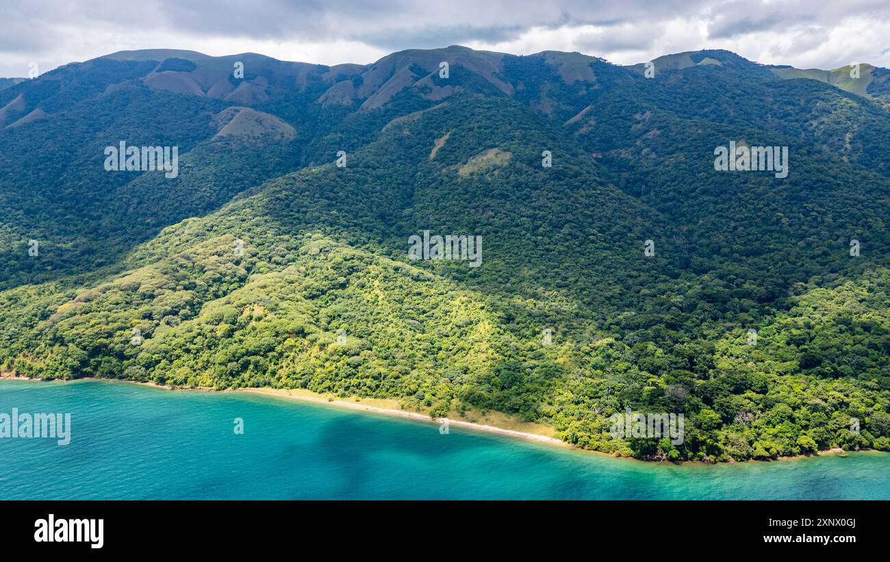 Aerial of Gombe Stream National Park, Lake Tanganyika, Tanzania, East ...