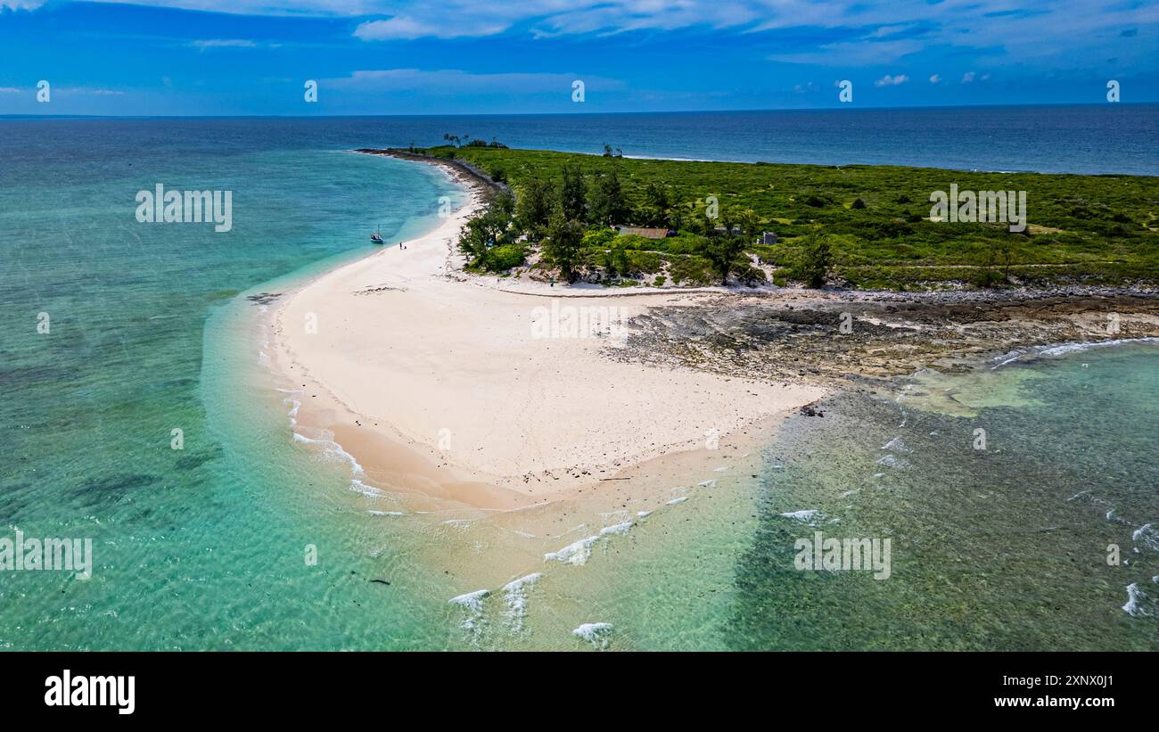 Aerial of a white sand beach on Sete Paus island near the Island of ...