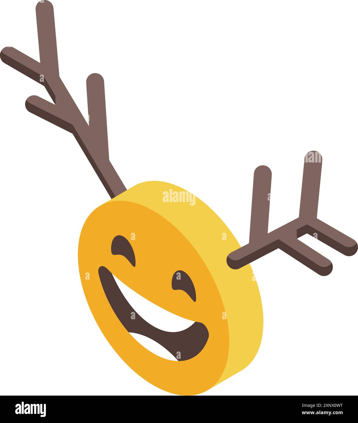Yellow christmas emoji smiling with antlers isometric view isolated on ...