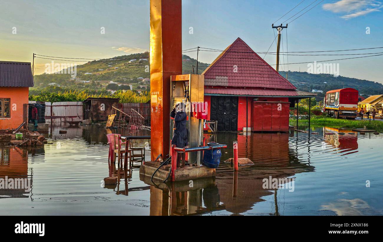 Gas station (service station), inundated by flood water, Kigoma, Lake ...